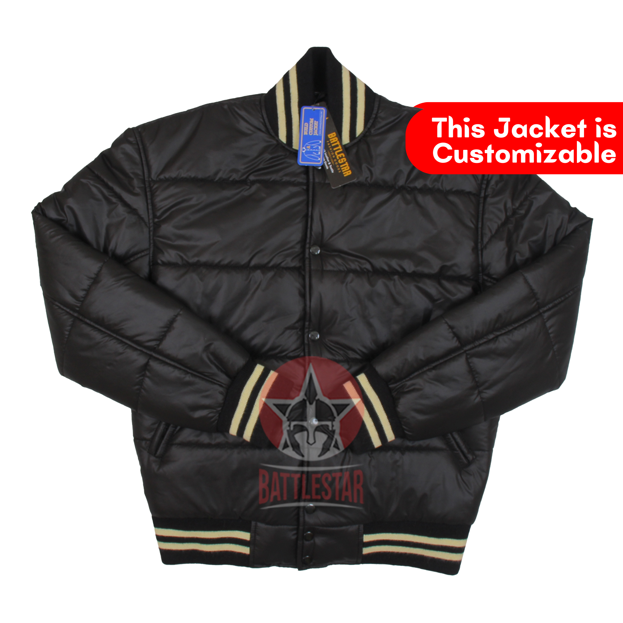 Black Unisex Lightweight Puffer Varsity Baseball Jacket – Eastworth ...