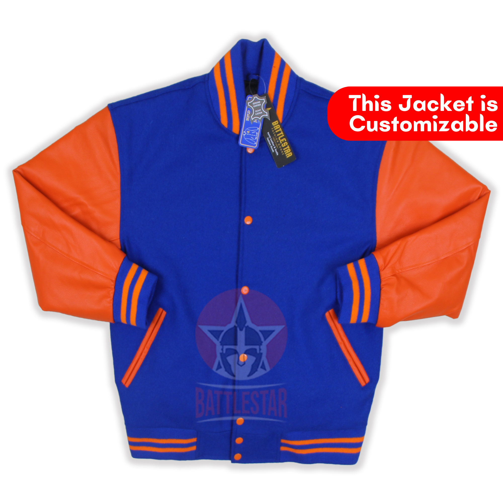 Royal Blue Wool Varsity Jacket Orange Leather Sleeves – Eastworth ...