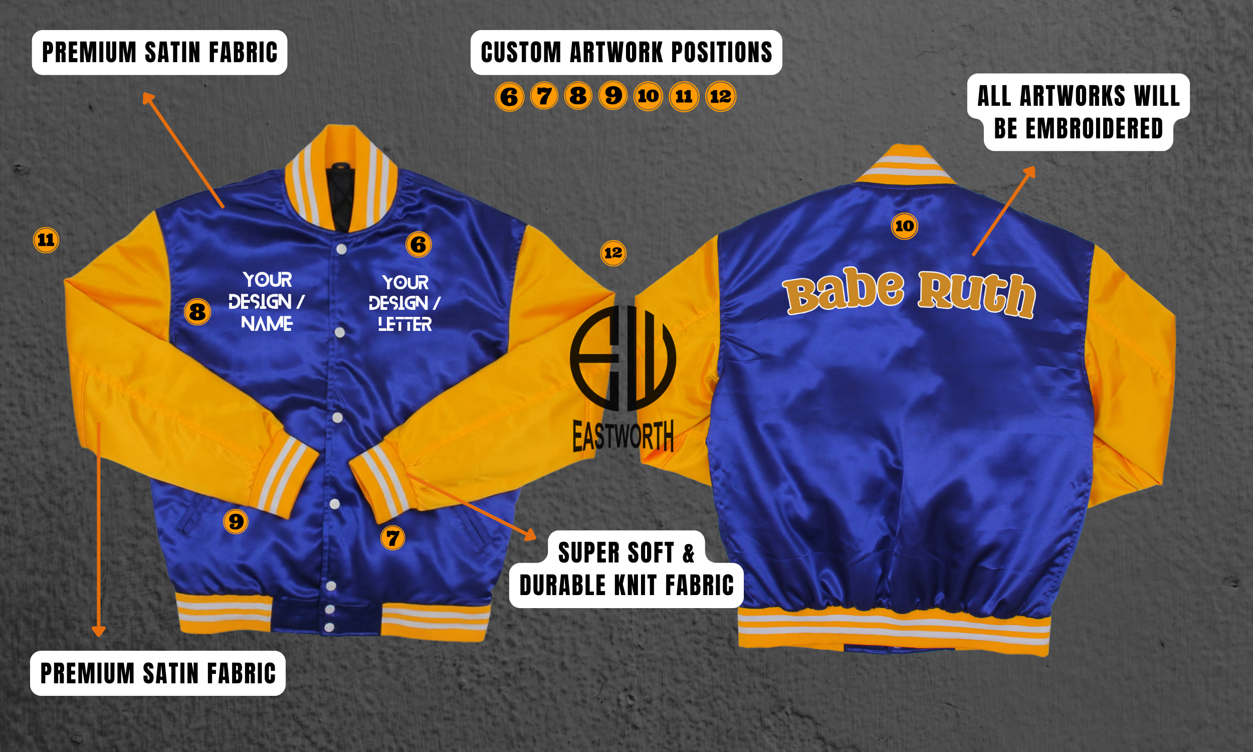 Personalized Classic Vinyl/Printed Satin Varsity Jacket – Eastworth ...
