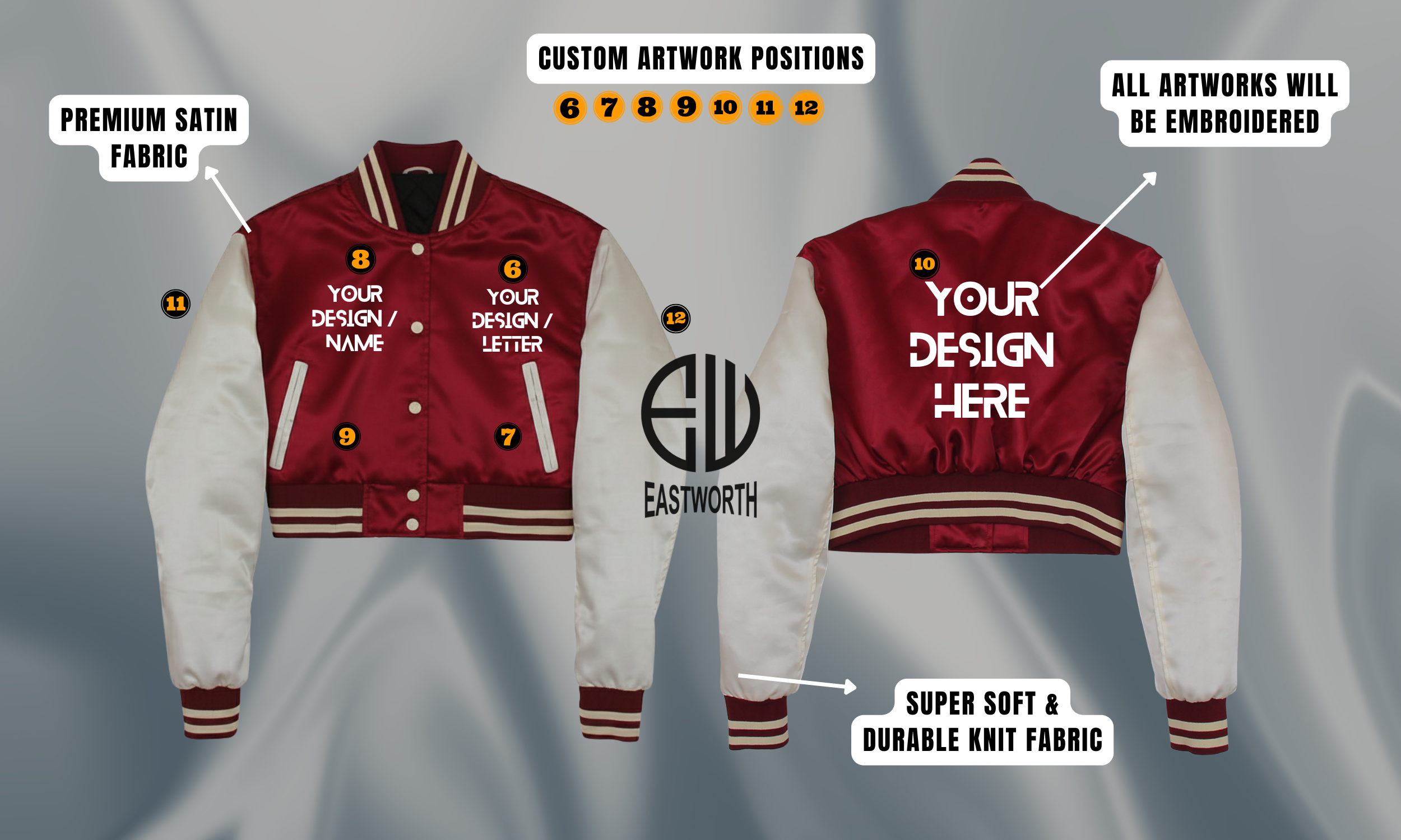 Personalized Cropped Body Vinyl/Printed Satin Varsity Jacket ...
