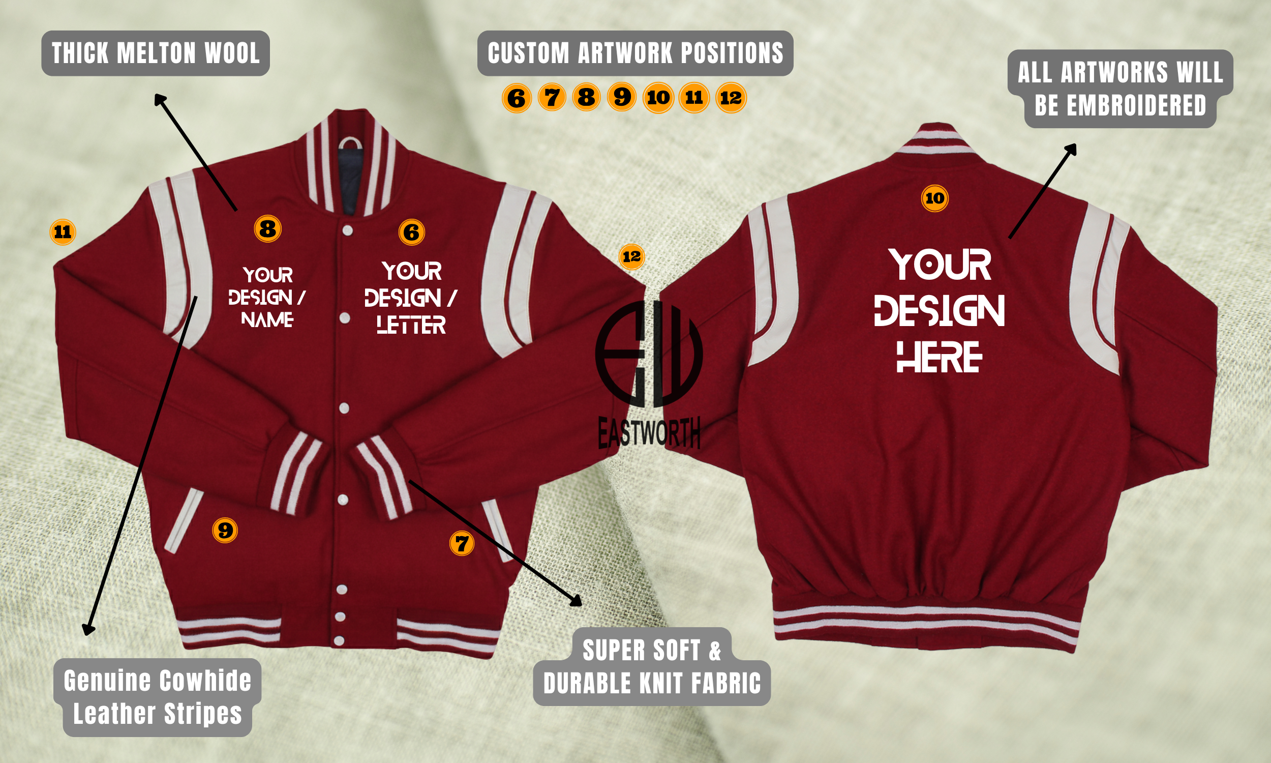 Personalized Shoulder Inserts Wool and Leather Embroidered Varsity Jac ...